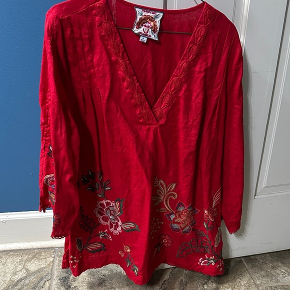 Johnny Was | Tops | Johnny Was Vibrant Red Embroidered Tunic | Poshmark